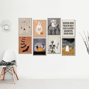 Vintage Halloween Prints Set of 8, Halloween Decor, Halloween Wall Art ...