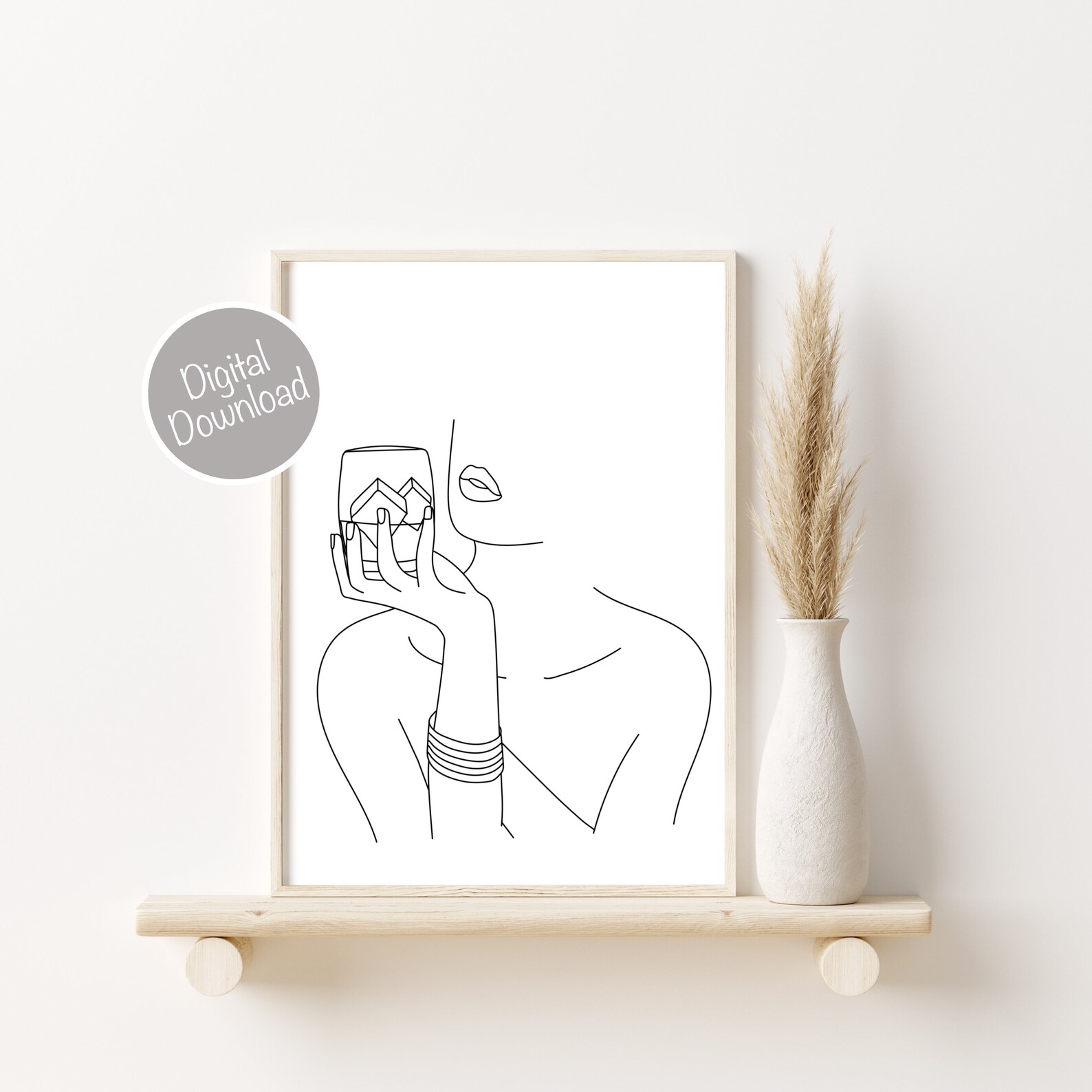 Bar Wall Art, Line Art Woman, Whiskey Woman Wall Art, Continuous Line ...
