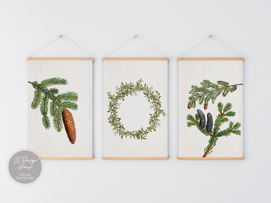 Winter Branches Print Set of 3, Antique Botanical Prints, Winter ...
