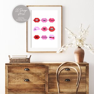 Pink Lips Print, Fashion Print, Lips Kiss Wall Art, Pop Art, Retro Lips ...