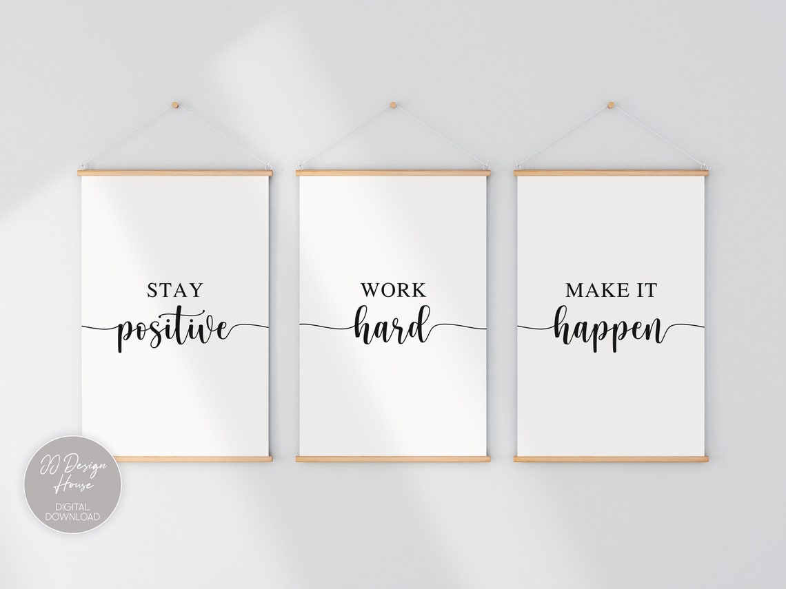 Office Wall Art Set of 3 Prints Stay Positive Work Hard | Etsy