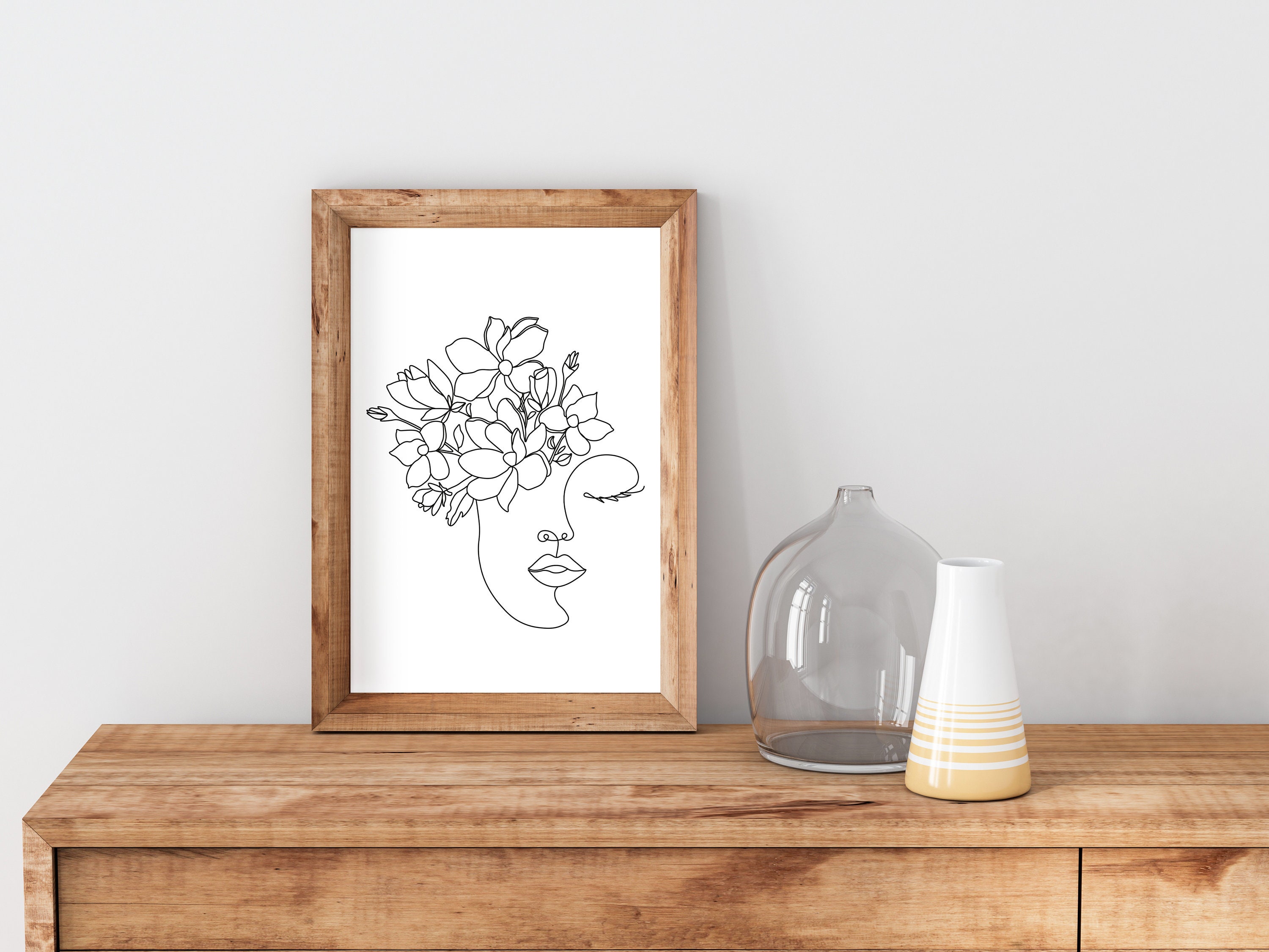 Single Line Art Woman With Flowers, One Line Art Head of Flowers, Woman ...