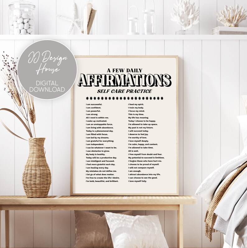 Daily Affirmations Print Self Care Print Positive Mantra | Etsy