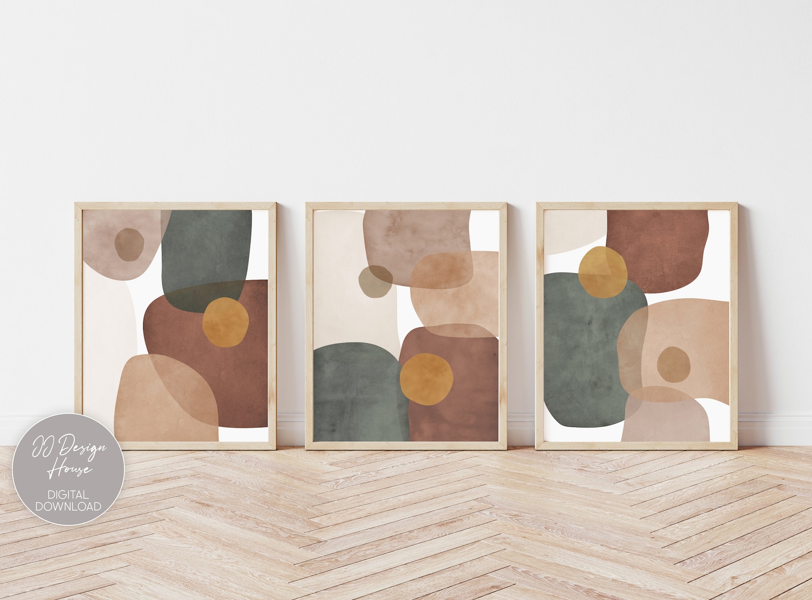 Earth Tone Decor Abstract Wall Art Watercolor Shapes | Etsy