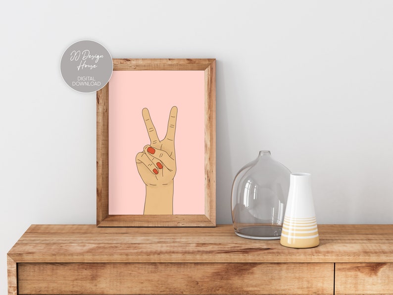 Peace Sign Print, Hand Illustration Art, Printable Wall Art, Peace ...
