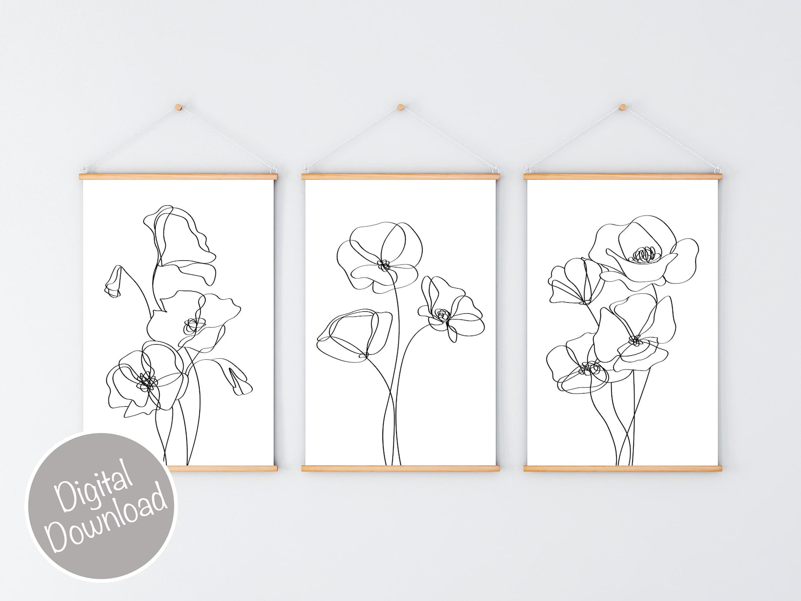 Minimalist Wall Art, Single Line Art Prints, One Line Art Set, Black ...