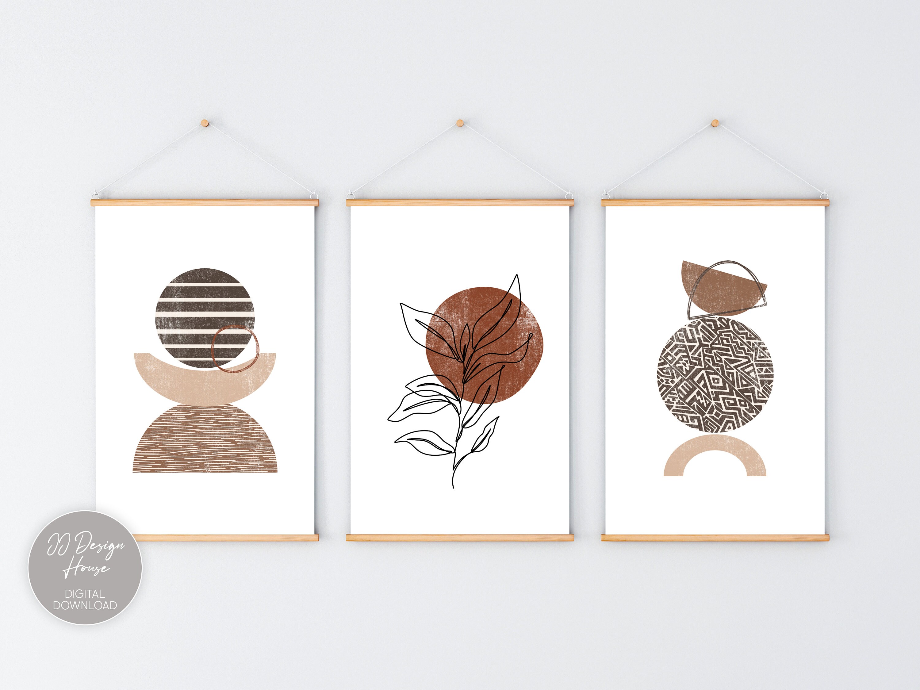 Boho Wall Art Boho Decor Set of 3 Prints Abstract Gallery | Etsy