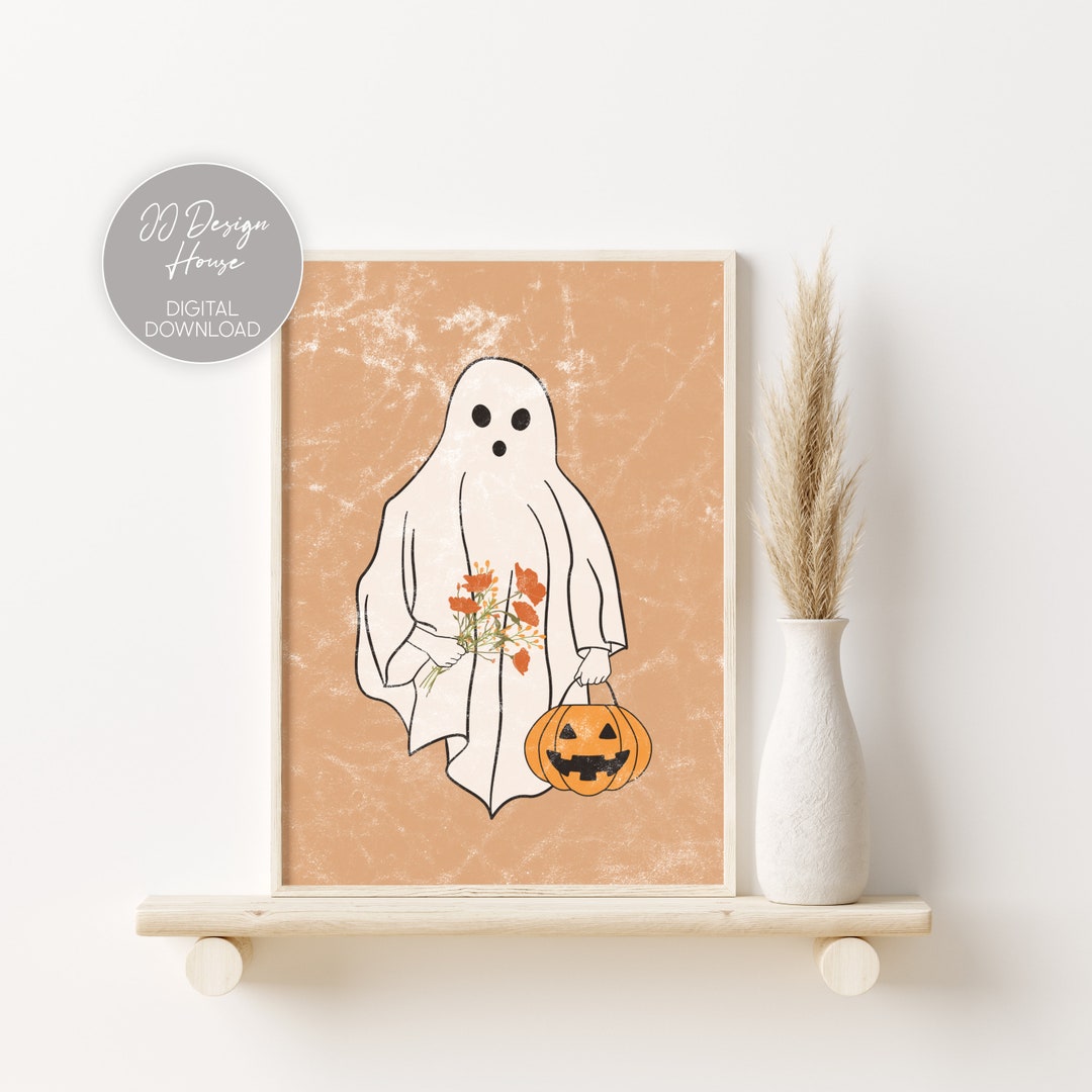 Halloween Art Print, Cute Ghost Print, Halloween Wall Art, Halloween ...