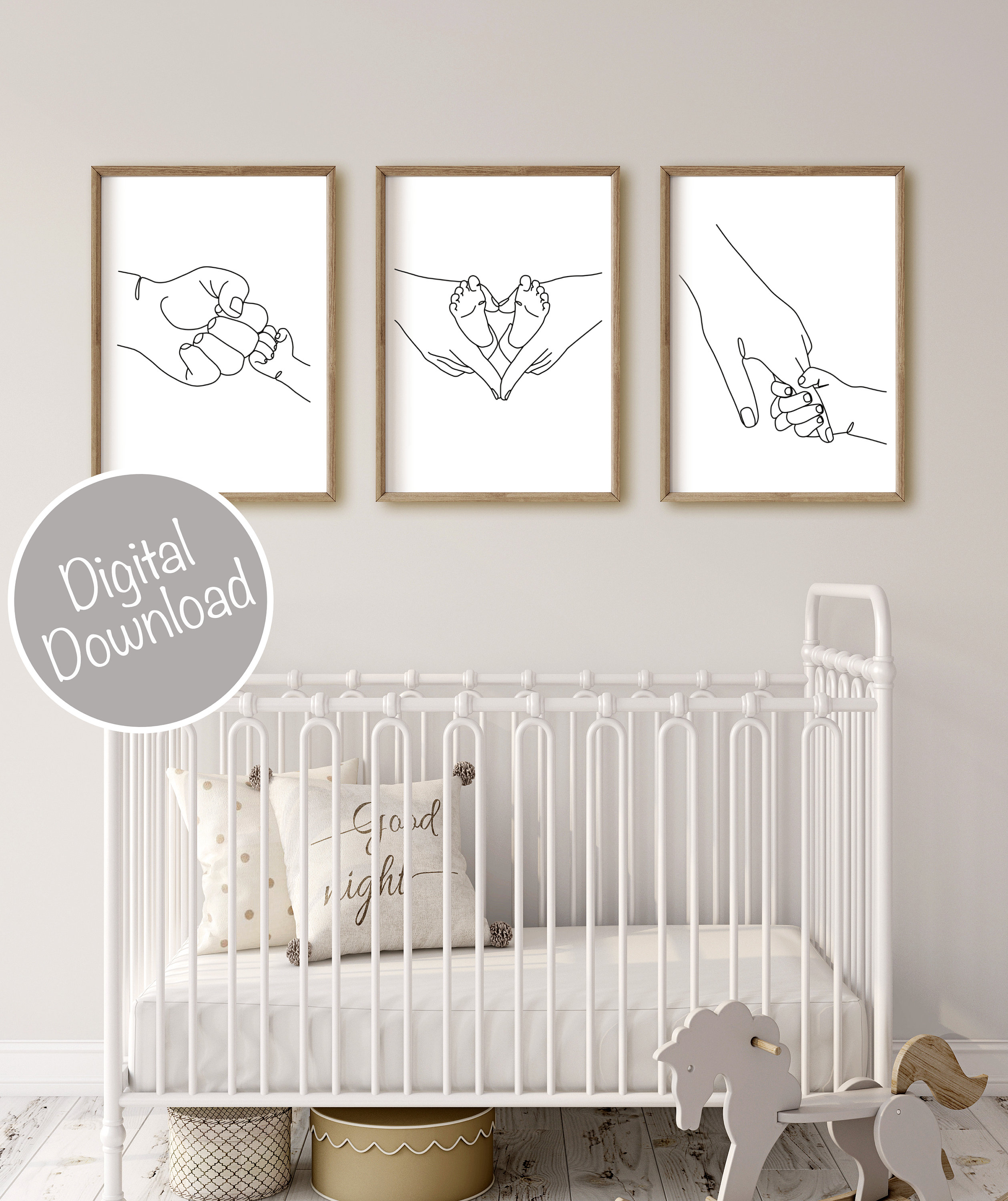 Baby Line Art Set of 3 Prints Fine Line Nursery Art Infant | Etsy