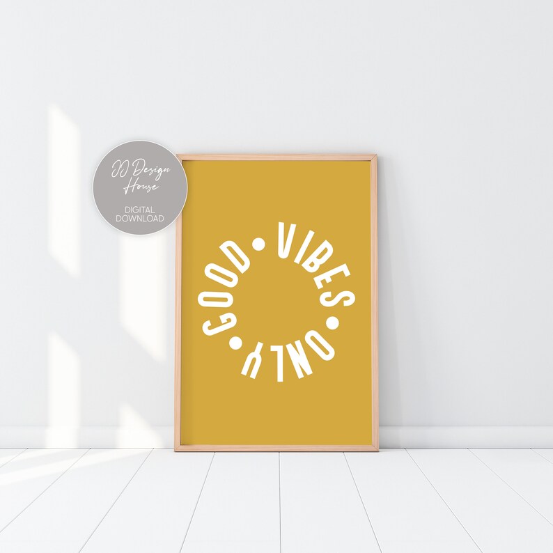 Good Vibes Only Yellow Wall Art Retro Quote Print Mustard - Etsy
