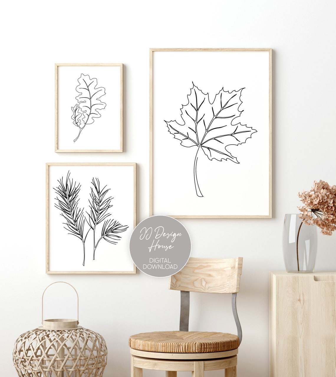 Autumn Prints Line Art Prints Set of 3 Minimalist Wall Art | Etsy