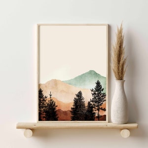Landscape Print Set Wall Art, Watercolor Mountain Print, Nature Wall ...