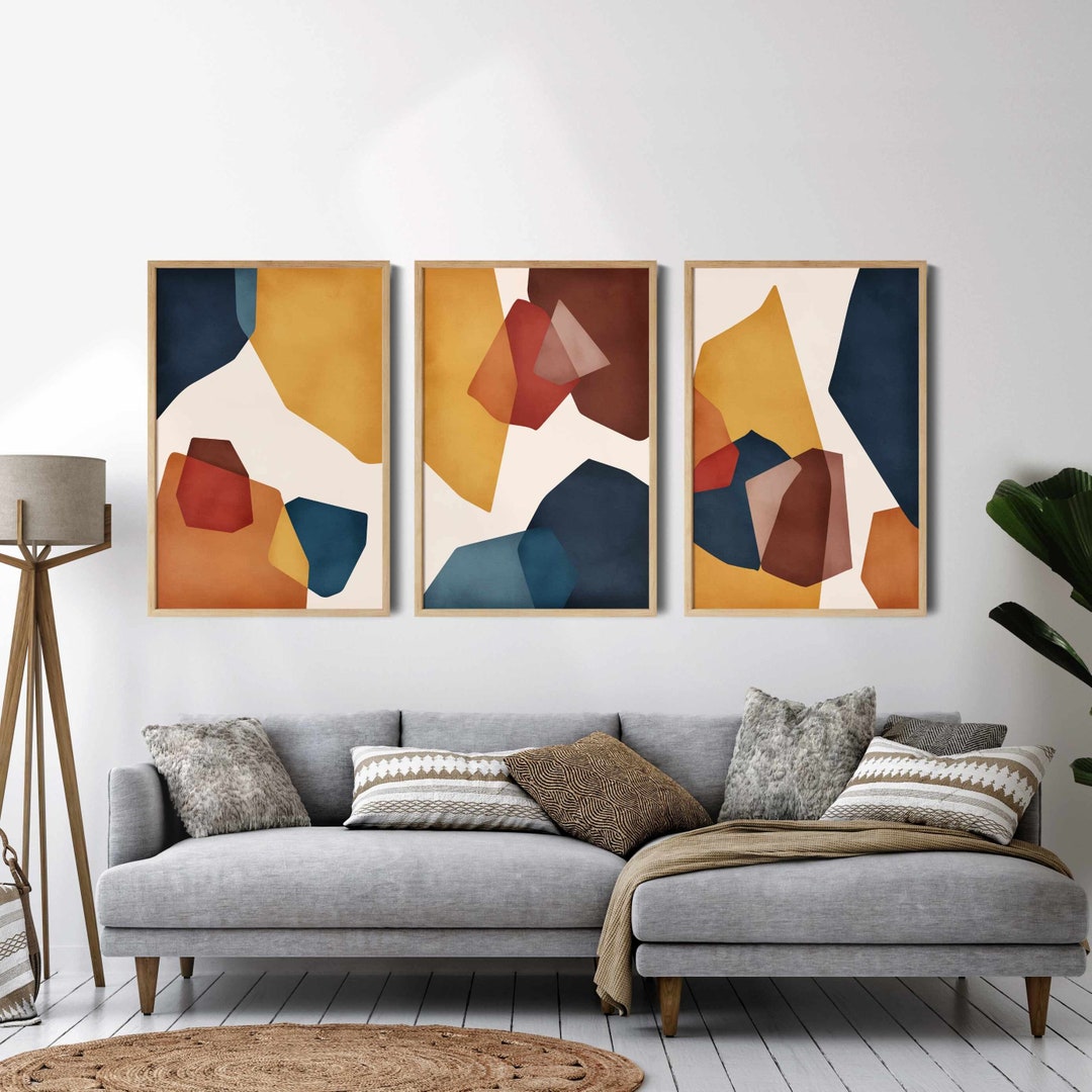 Abstract Wall Art Set of 3 Prints, Colorful Wall Art, Printable Wall ...