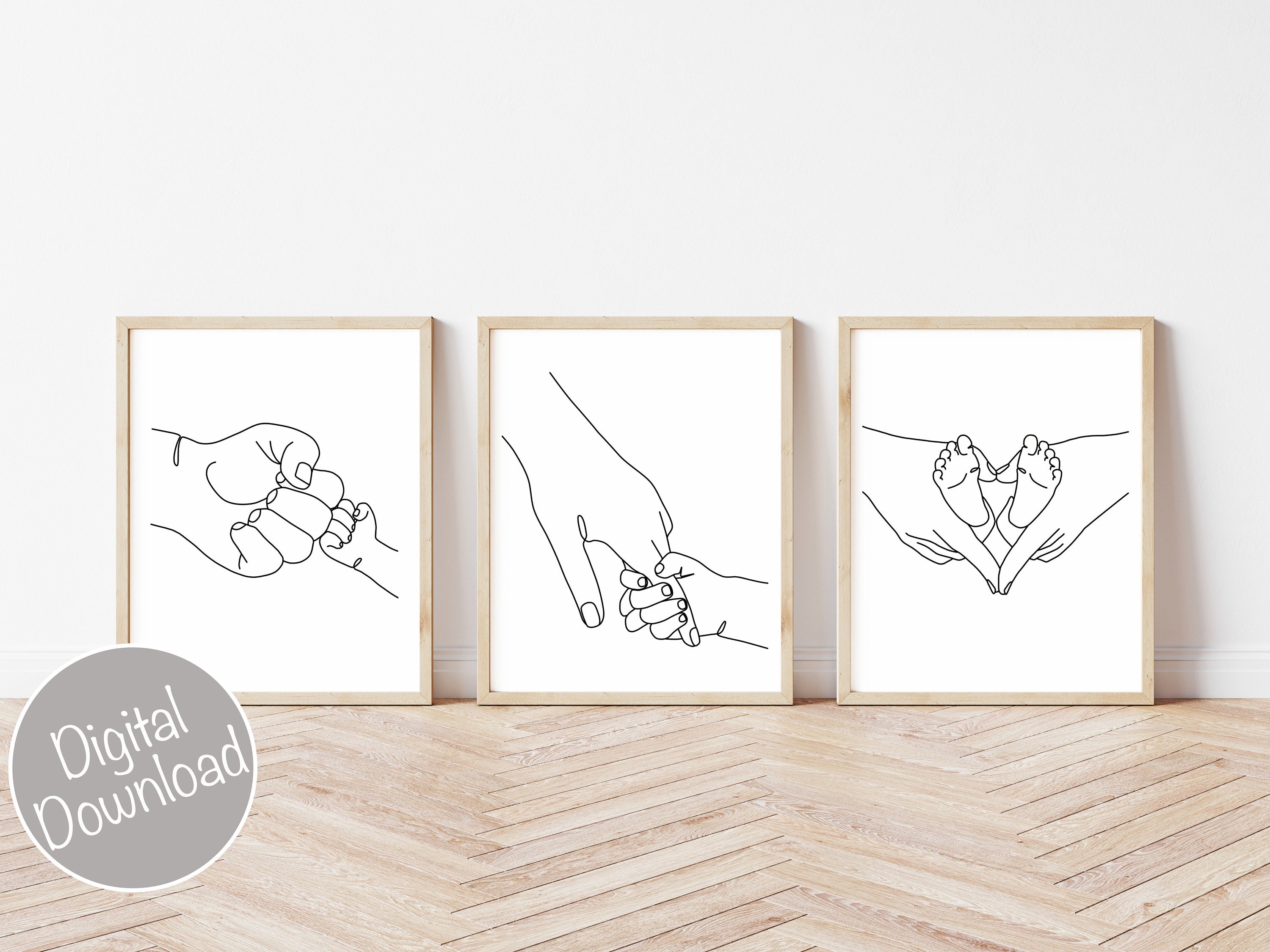 Baby Line Art Set of 3 Prints Fine Line Nursery Art Infant | Etsy