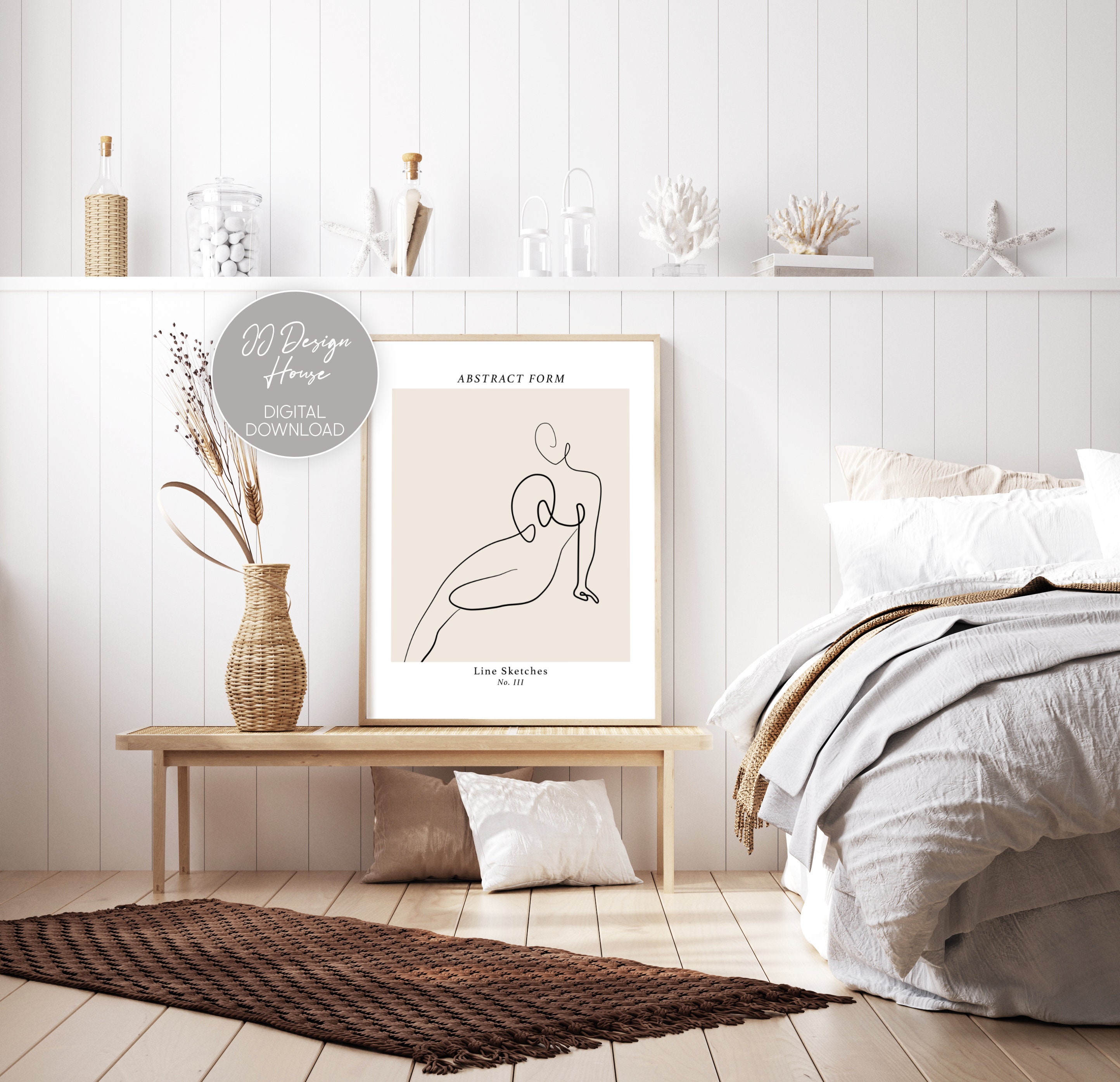 Boho Wall Art Female Body Print Fine Line Print Beige | Etsy