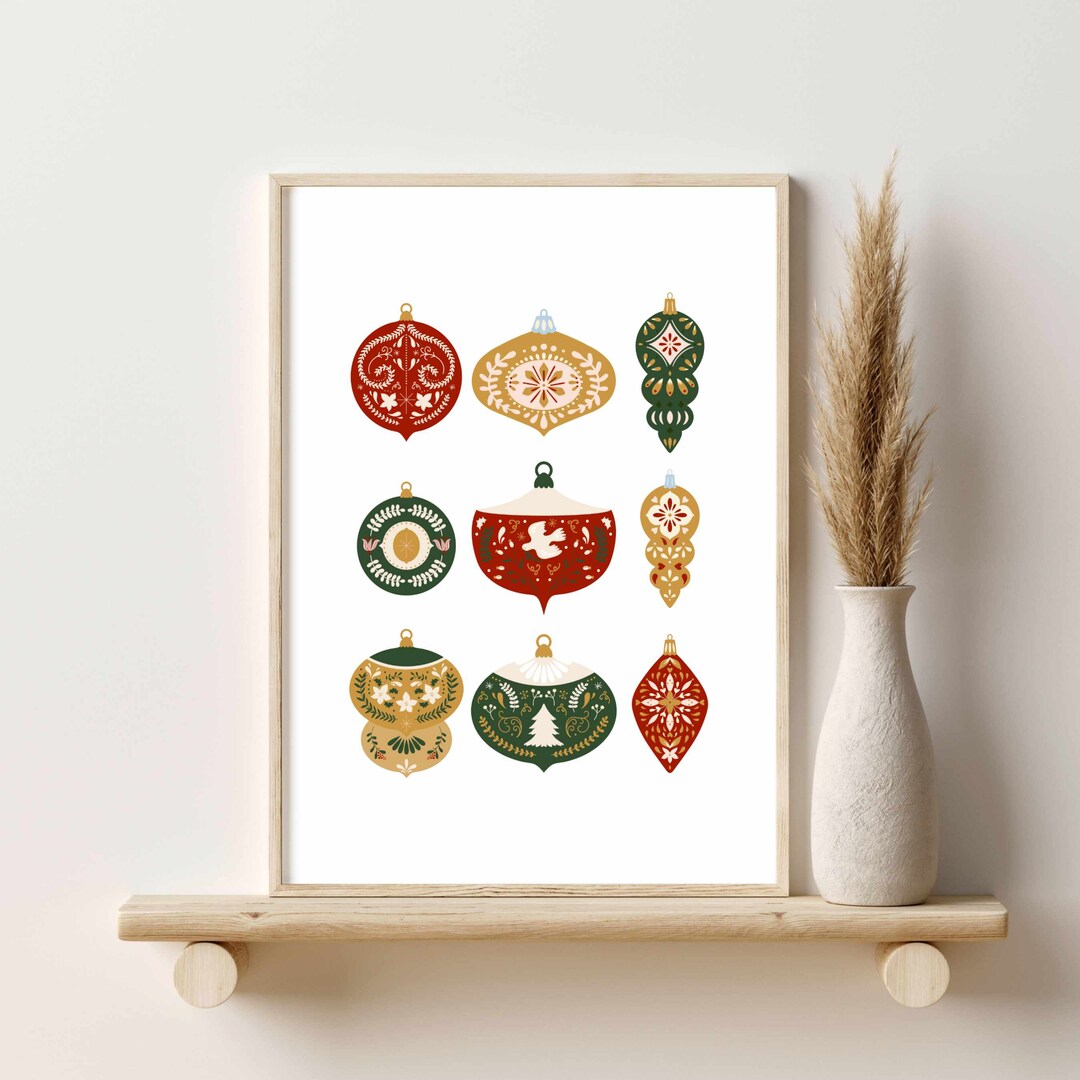 Christmas Ornaments Print, Merry Christmas Printable Art, Colorful ...