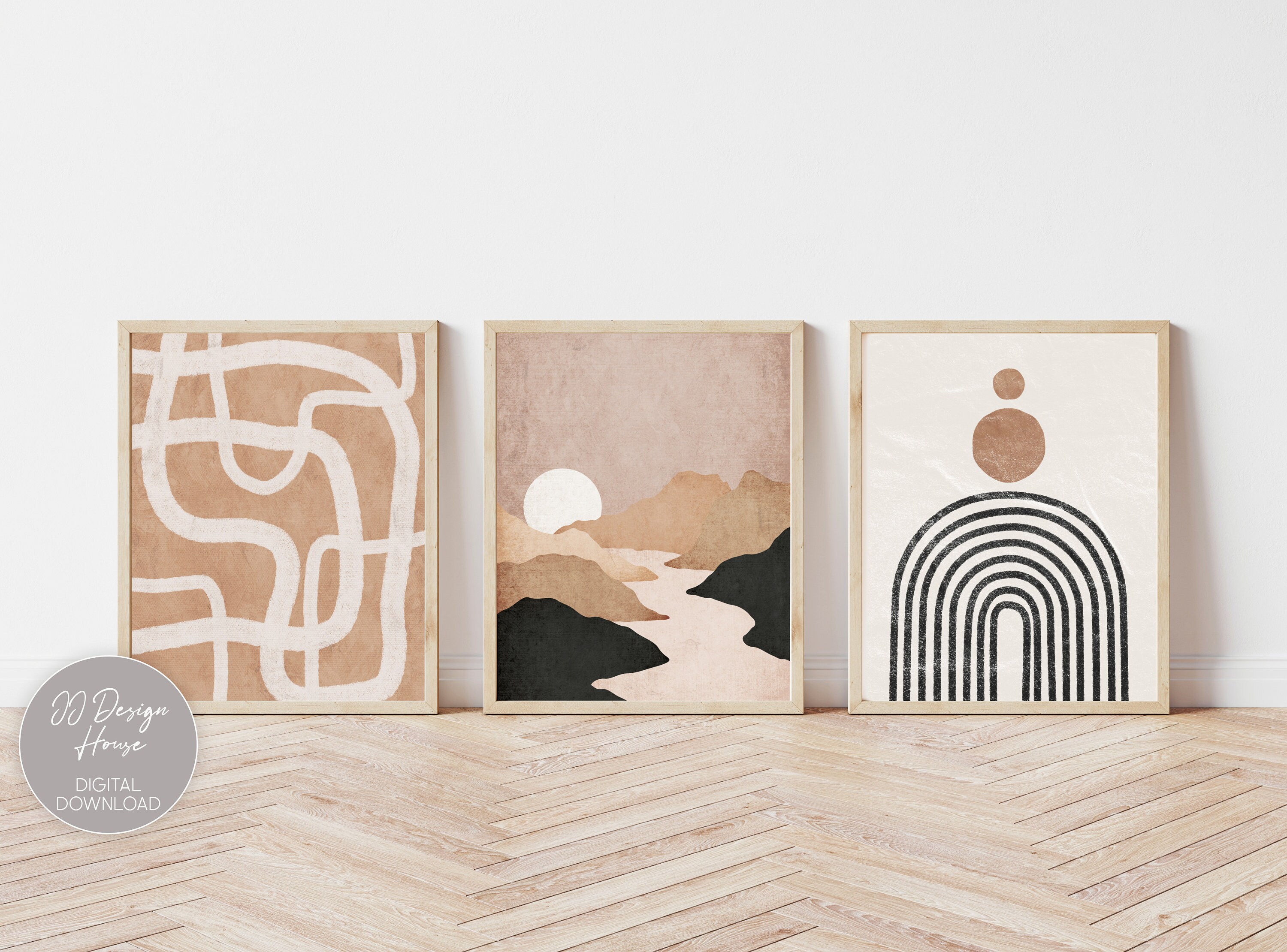 Boho Art Set of 3 Prints Abstract Landscape Poster Bundle - Etsy