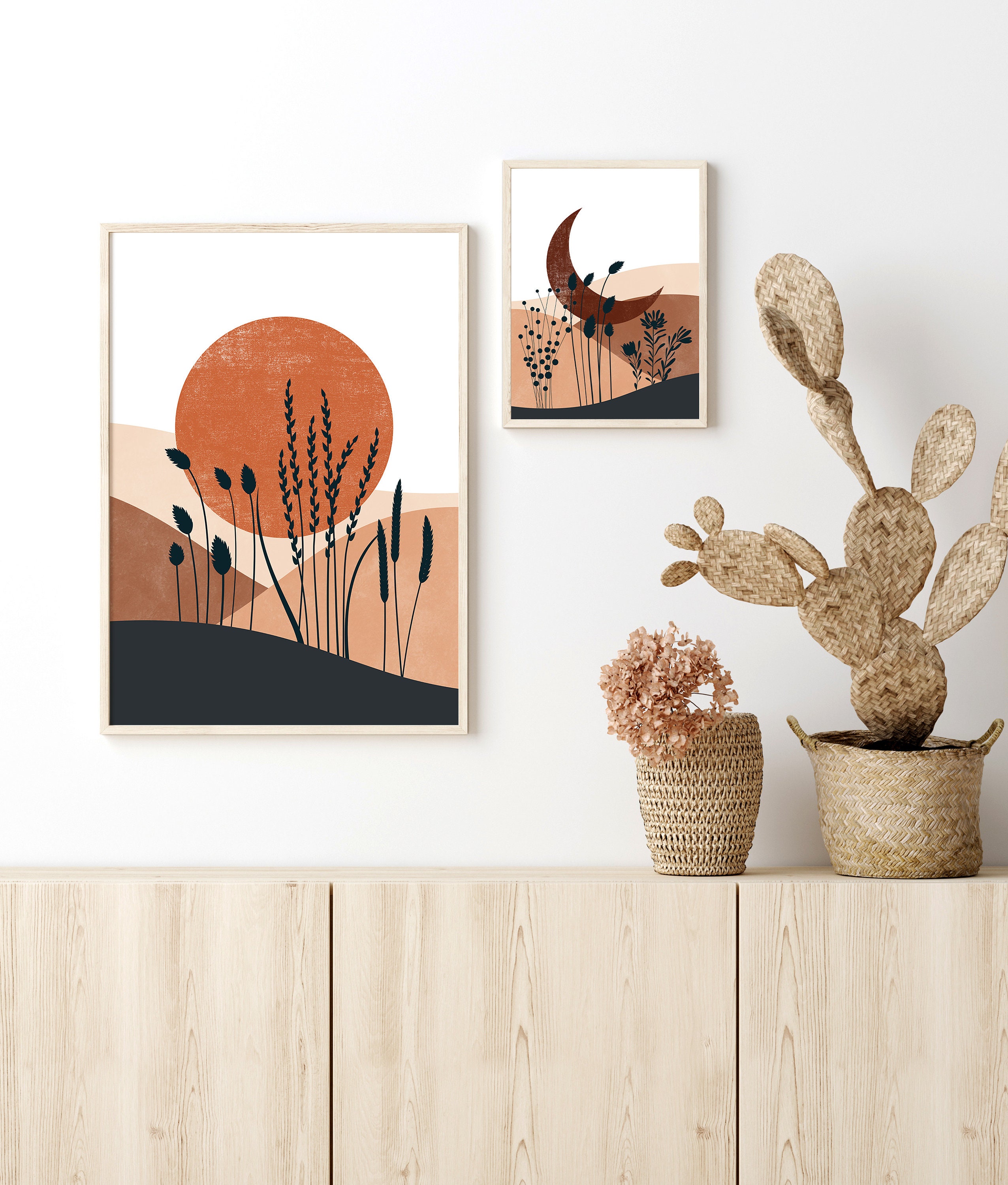 Boho Printable Wall Art Sun and Moon Prints Boho Nursery | Etsy