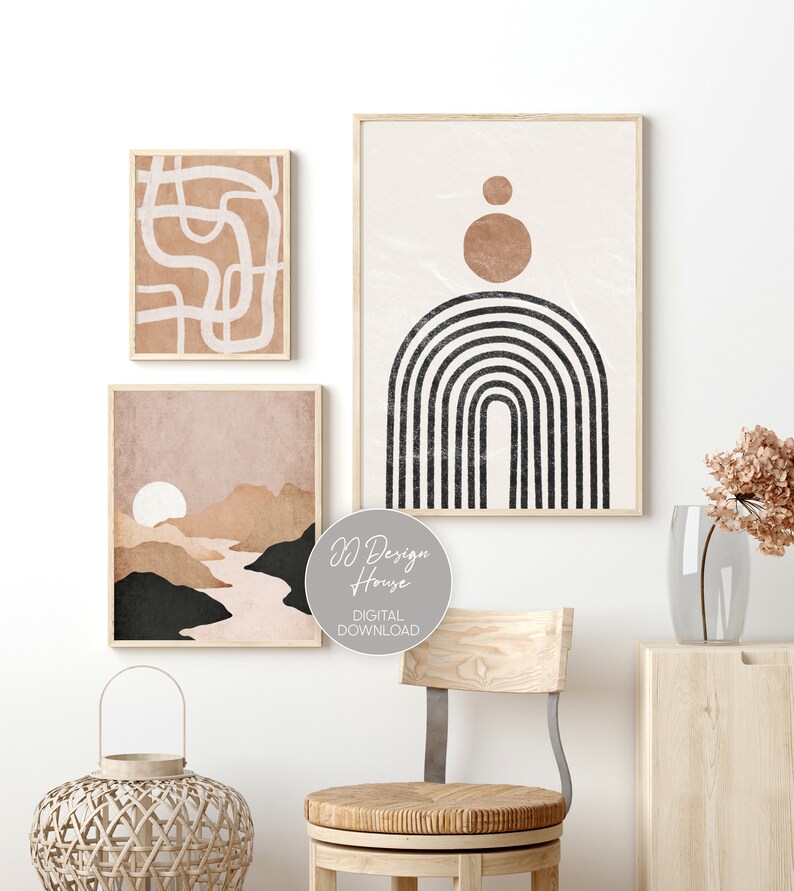 Boho Abstract Wall Art Gallery Wall Set Of 8 Prints Mid Etsy