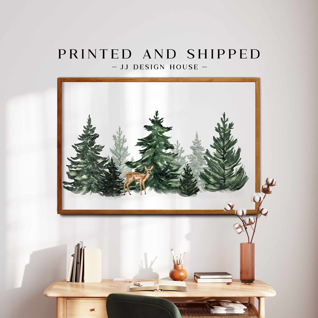 Watercolor Christmas Wall Art, Forest Art Print, Winter Wall Art ...
