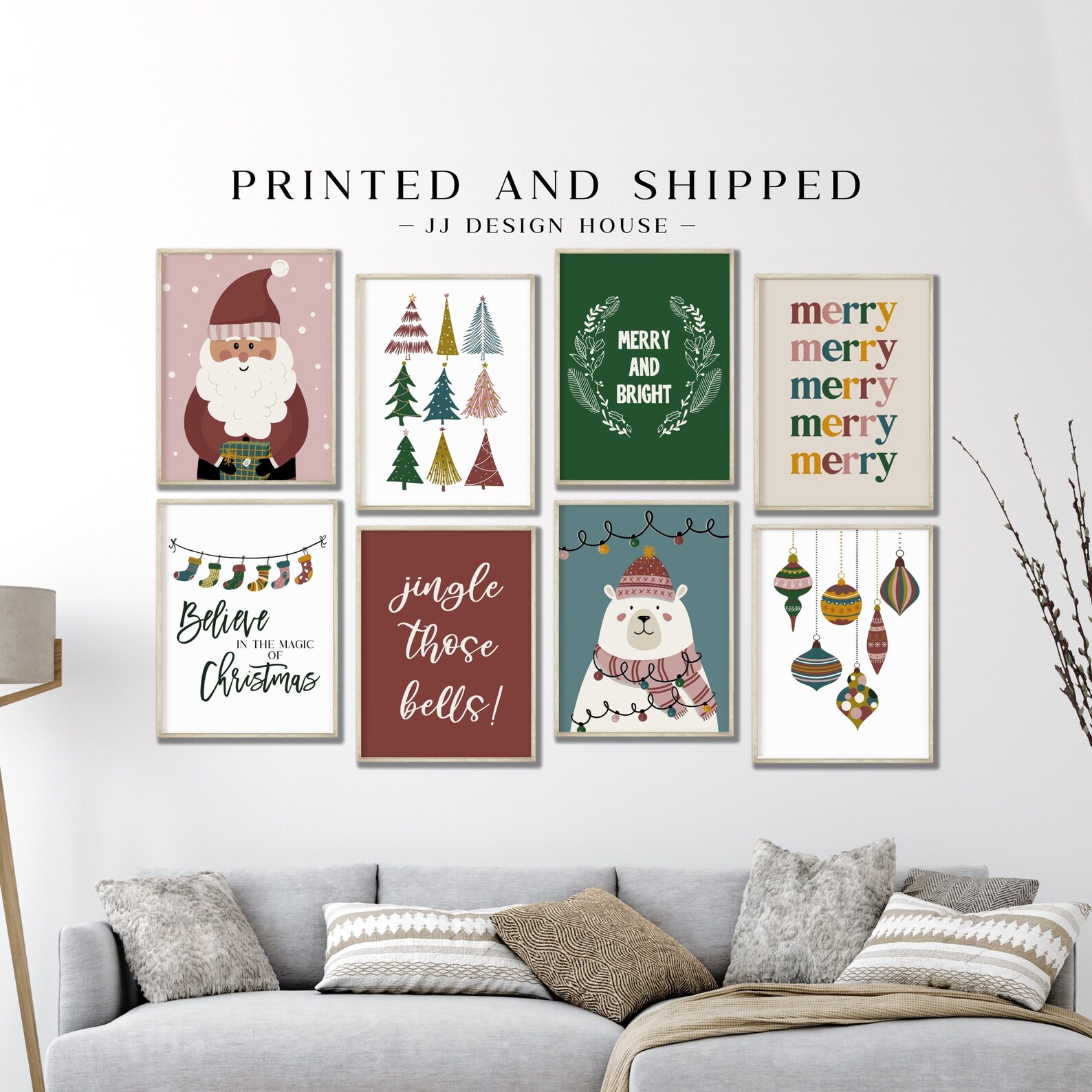 Boho Christmas Prints Set of 8 Christmas Wall Art Christmas - Etsy