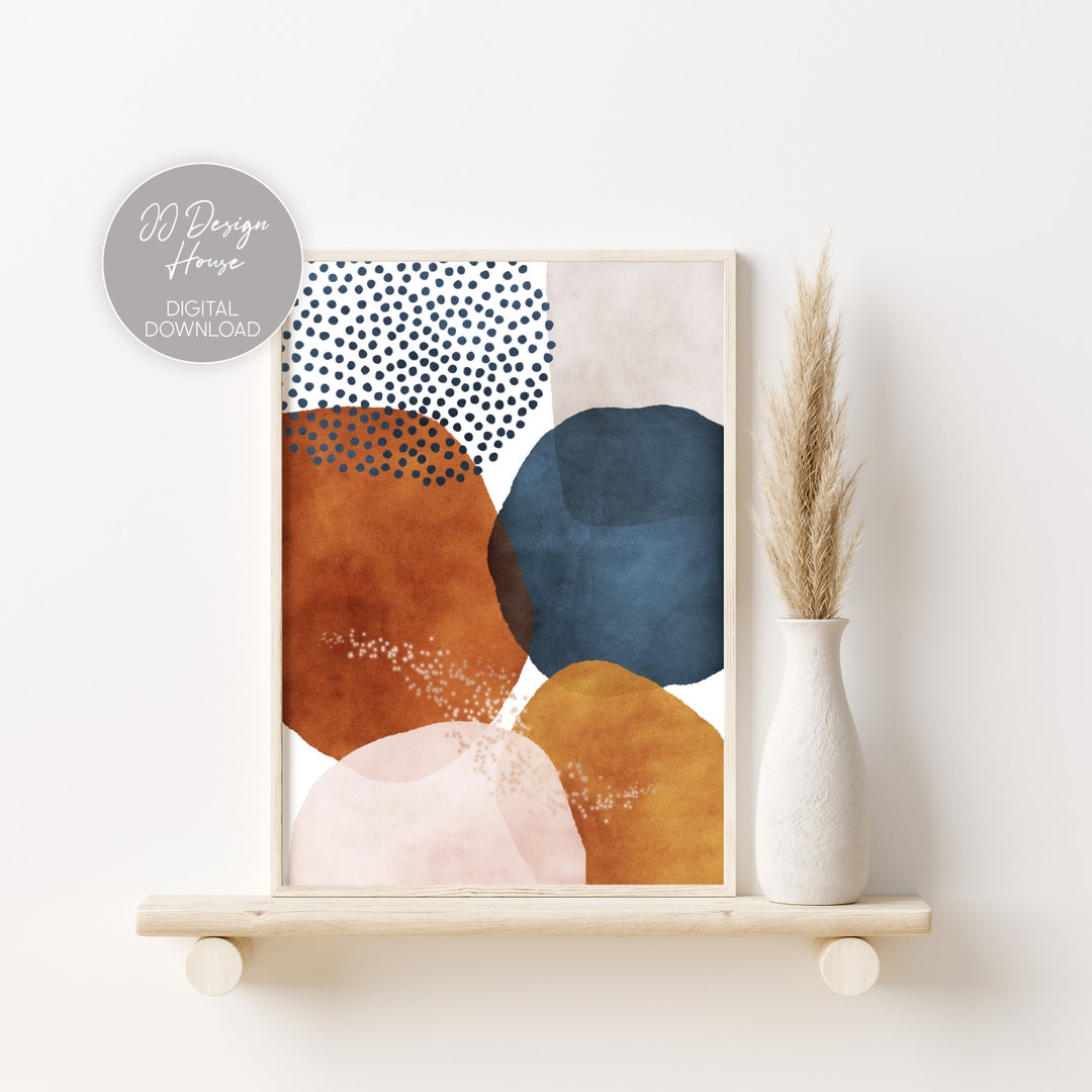 Blue Pink Gold Print, Terracotta Prints, Abstract Wall Art, Mid Century ...