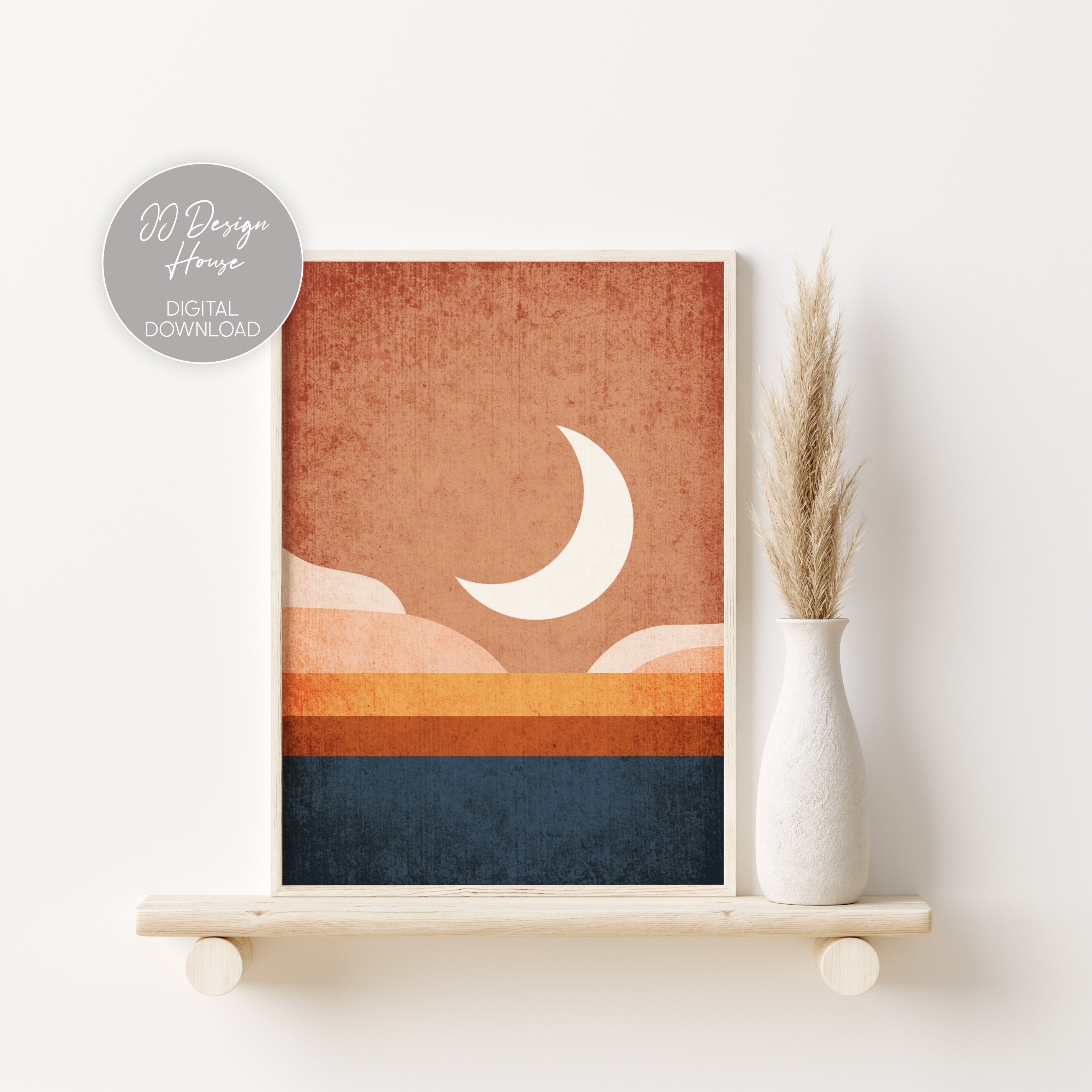 Boho Sun And Moon Print Set Of 2 Boho Wall Art Mid Century Etsy