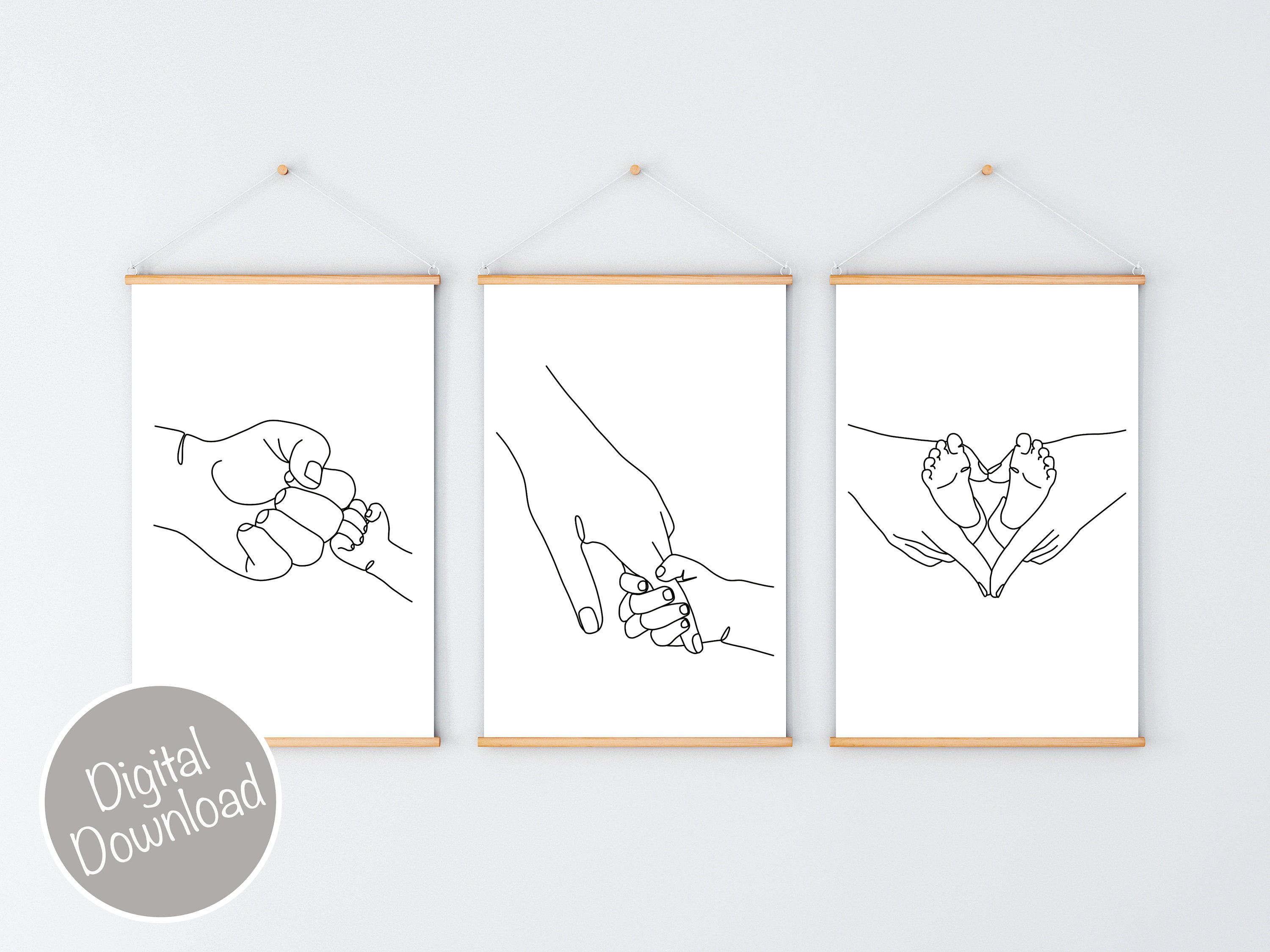 Baby Line Art Set of 3 Prints Fine Line Nursery Art Infant | Etsy