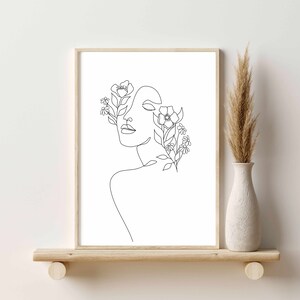 Minimalist Wall Art One Line Art Print Women With Flowers - Etsy