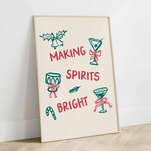 Making Spirits Bright Cocktail Wall Art, Holiday Bar Cart Print Red ...