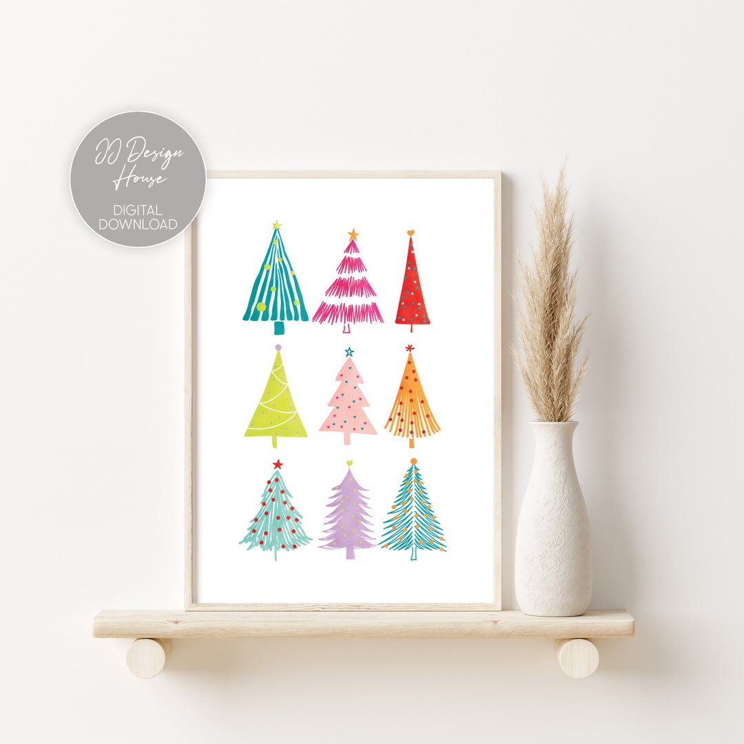 Christmas Tree Print, Art Prints Download, Colorful Christmas Decor ...