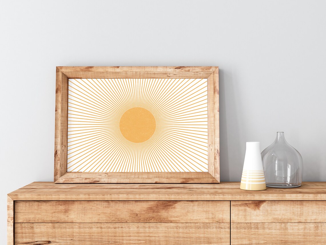 Boho Sun Wall Art Orange Sun Poster Abstract Sun Rays Wall - Etsy