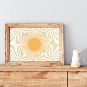 Boho Sun Wall Art, Orange Sun Poster, Abstract Sun Rays Wall Print ...