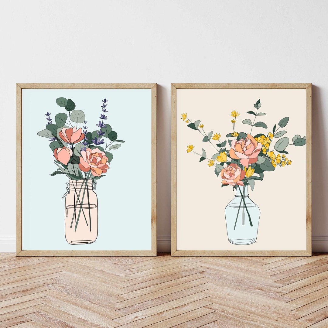 Floral Print Set of 2, Boho Flower Print Set, Botanical Prints ...