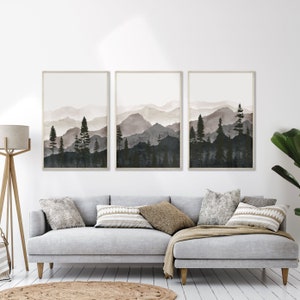 3 Piece Wall Art, Mountain Wall Art Gallery Wall Set, Watercolor Mountain Print, Landscape Print ...
