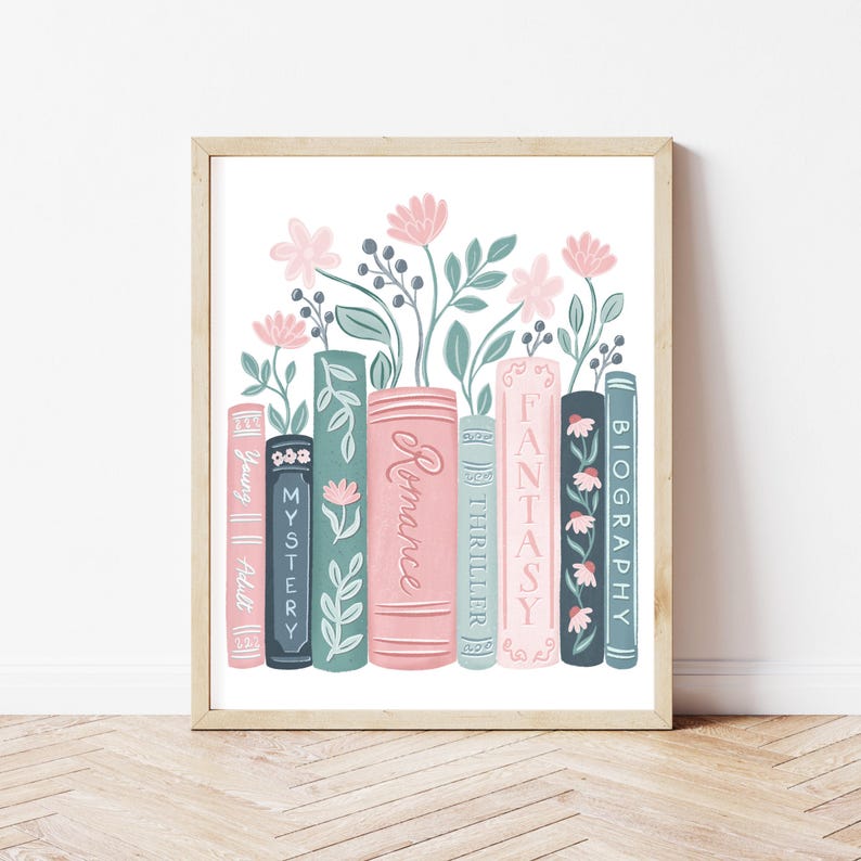 Book Lover Wall Art: Floral Books Print (digital Download) - Etsy