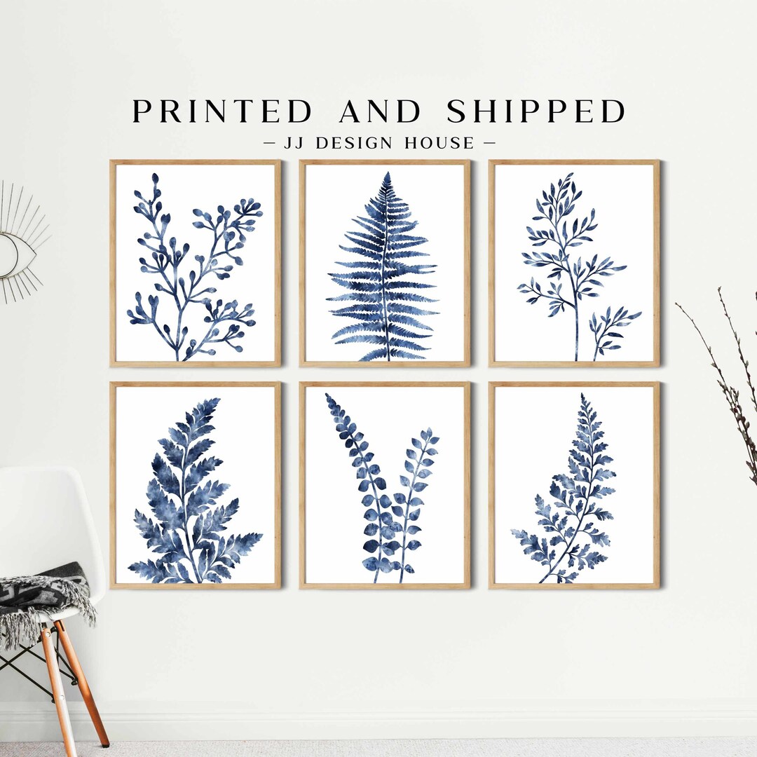 Watercolor Set Blue Wall Art, Navy Blue Botanical Prints, Minimalist ...