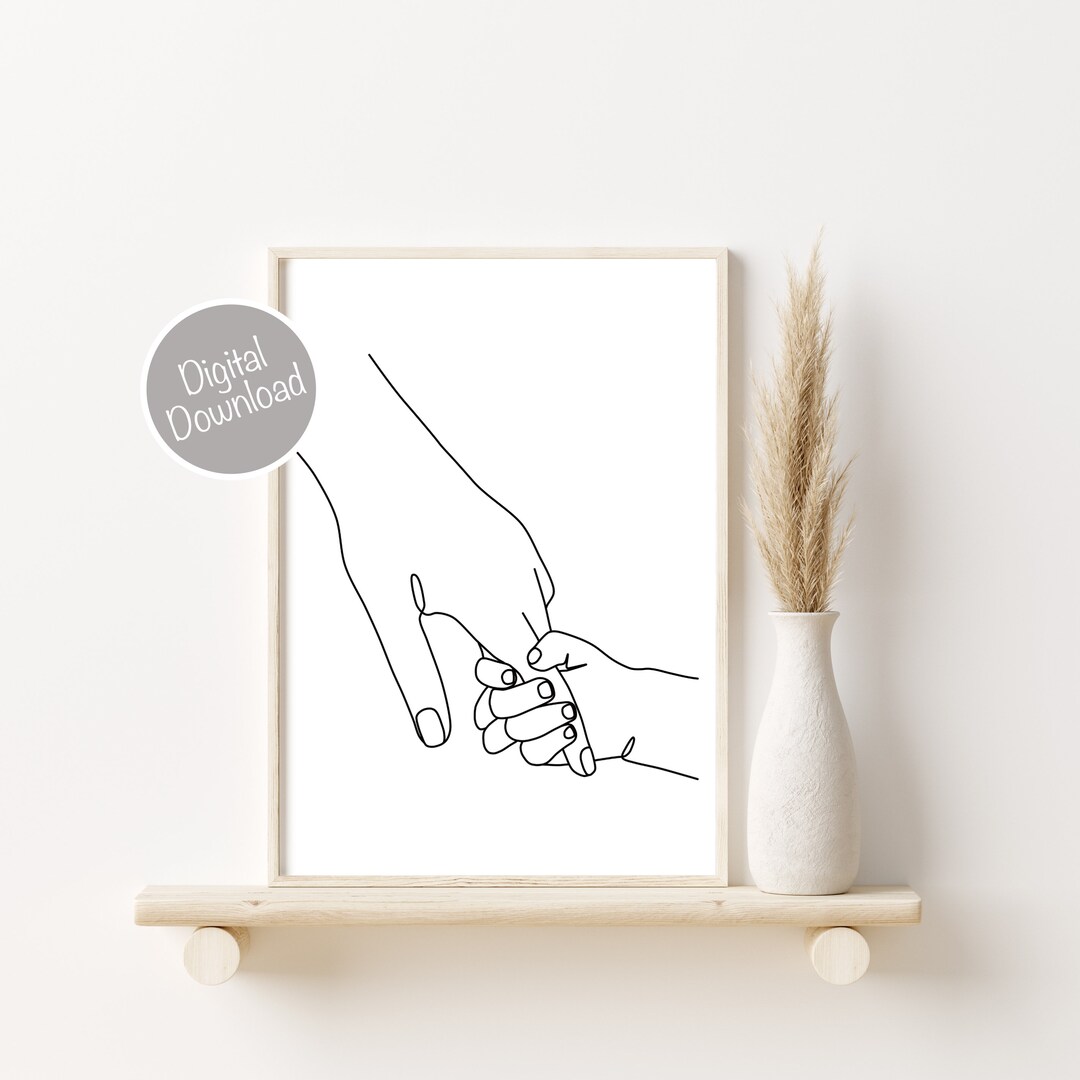 Fine Line Nursery Art New Mother Gift Baby Hand Line Art - Etsy