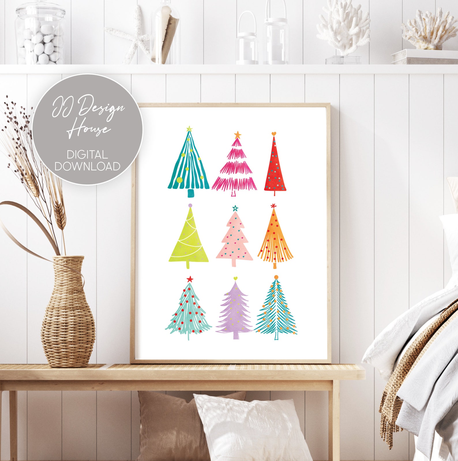 Christmas Tree Print Art Prints Download Colorful Christmas - Etsy