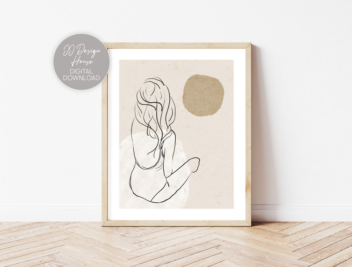 Boho Wall Art Female Body Print Fine Line Print Beige - Etsy