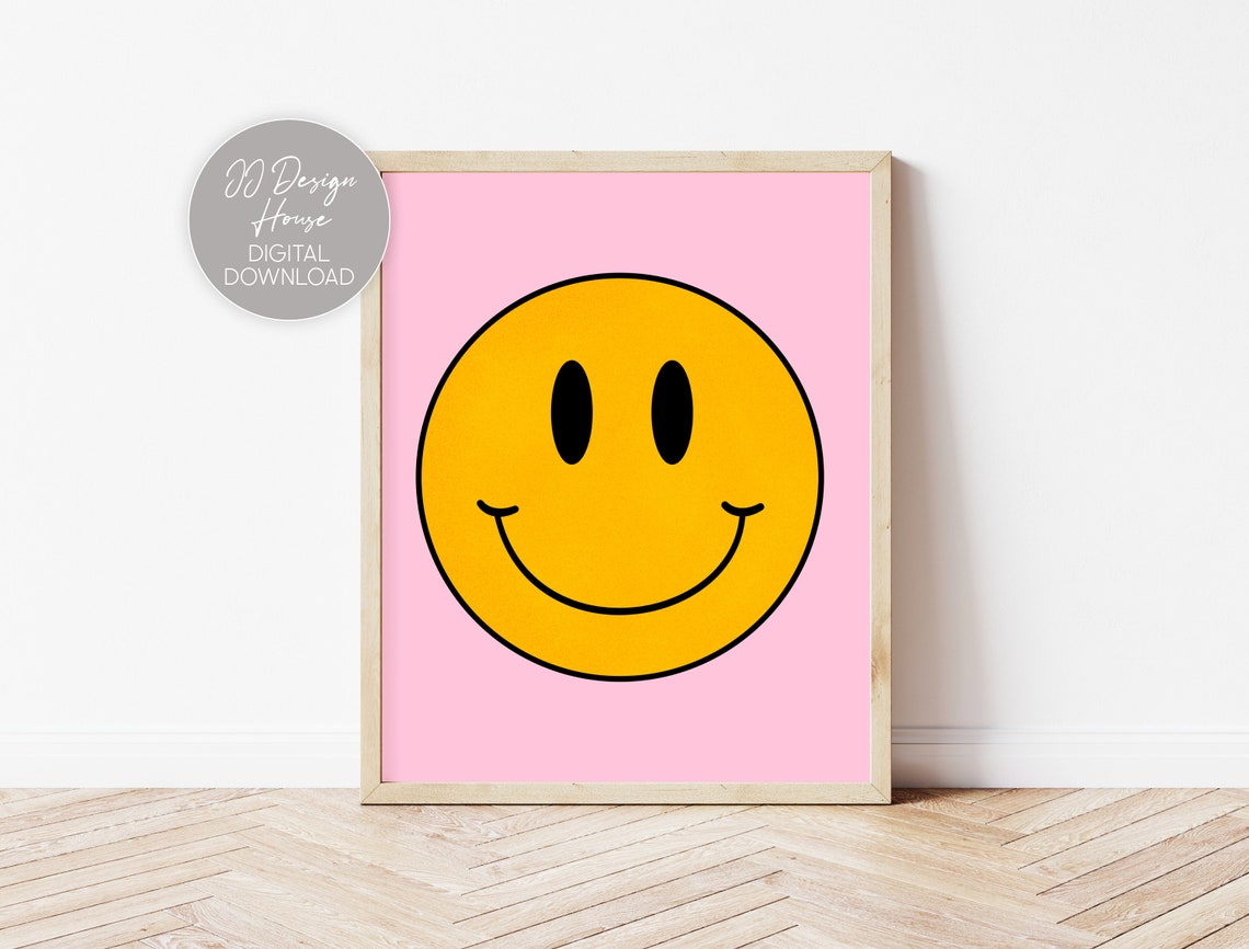 Smiley Print, Printable Wall Art, Smiley Face Art, Teen Girls Bedroom ...