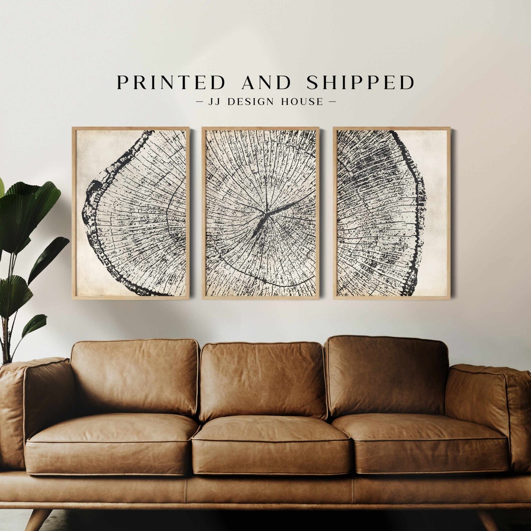 Large Wall Art, Neutral Tree Ring Art Nature Prints, Triptych Wall Art ...