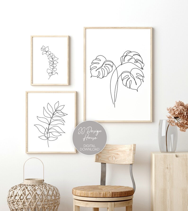 Line Art Plants Set of 3 Leaf Wall Art Prints Botanical | Etsy