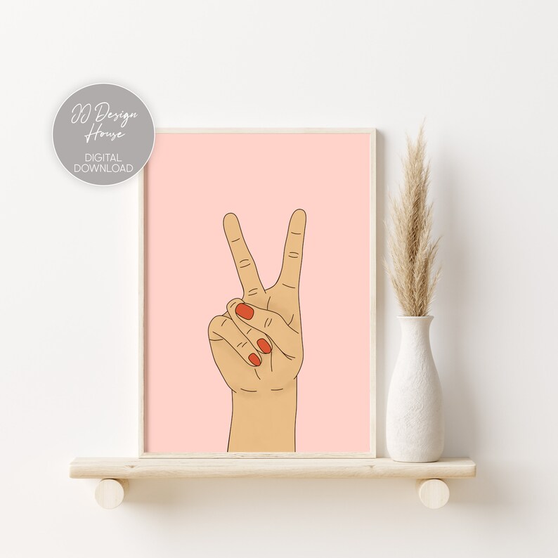 Peace Sign Print, Hand Illustration Art, Printable Wall Art, Peace ...