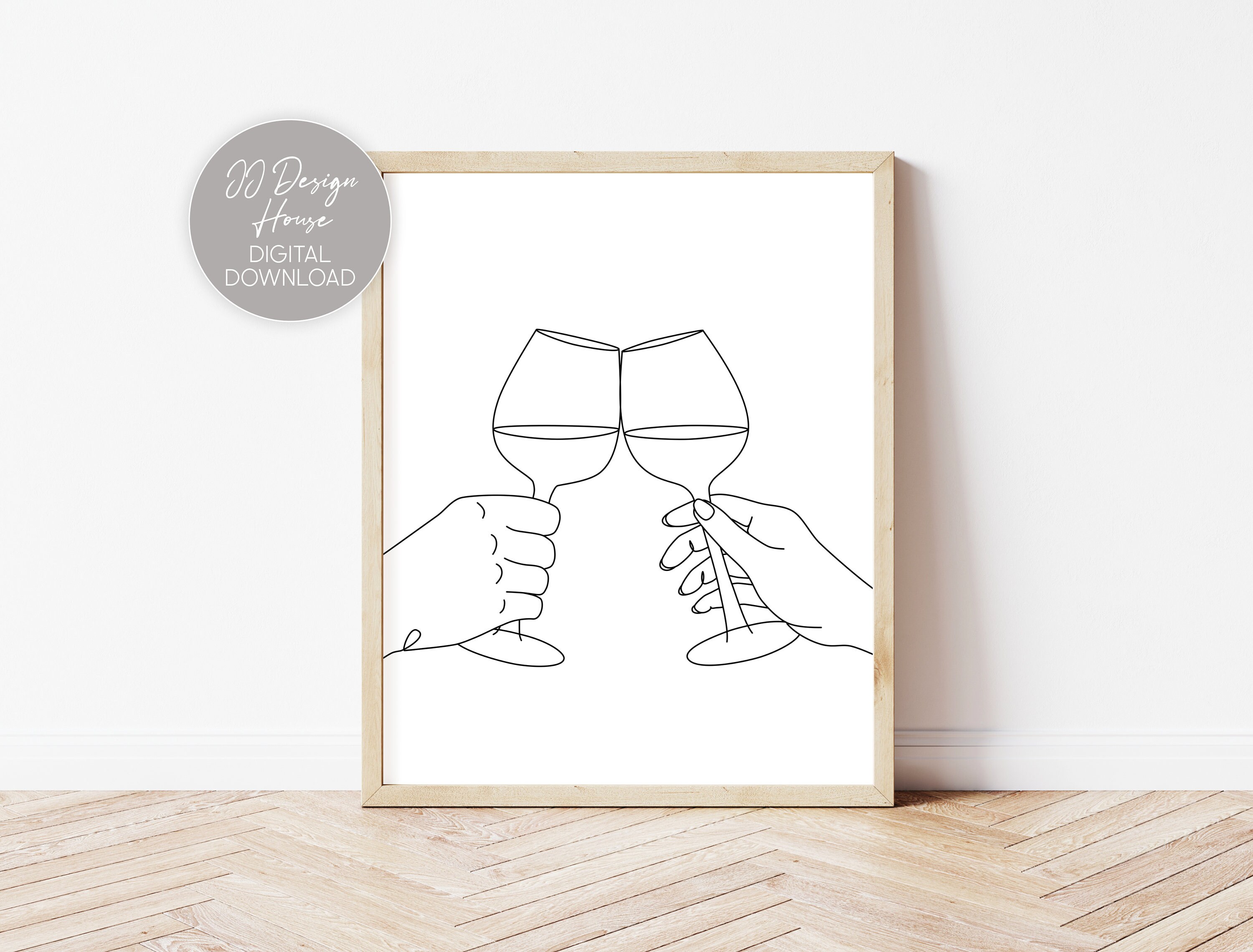 Cheers Line Art Wine Wall Art Wine Prints Wine Bar Line - Etsy