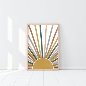 Sunburst Art Print Set of 3, Retro Sun Poster, Large Sun Prints, Boho ...