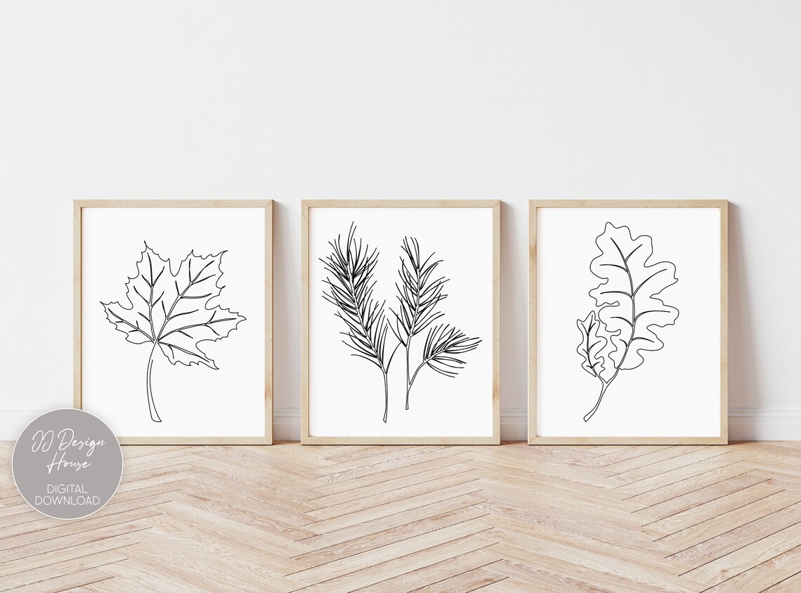 Autumn Prints Line Art Prints Set of 3 Minimalist Wall Art | Etsy