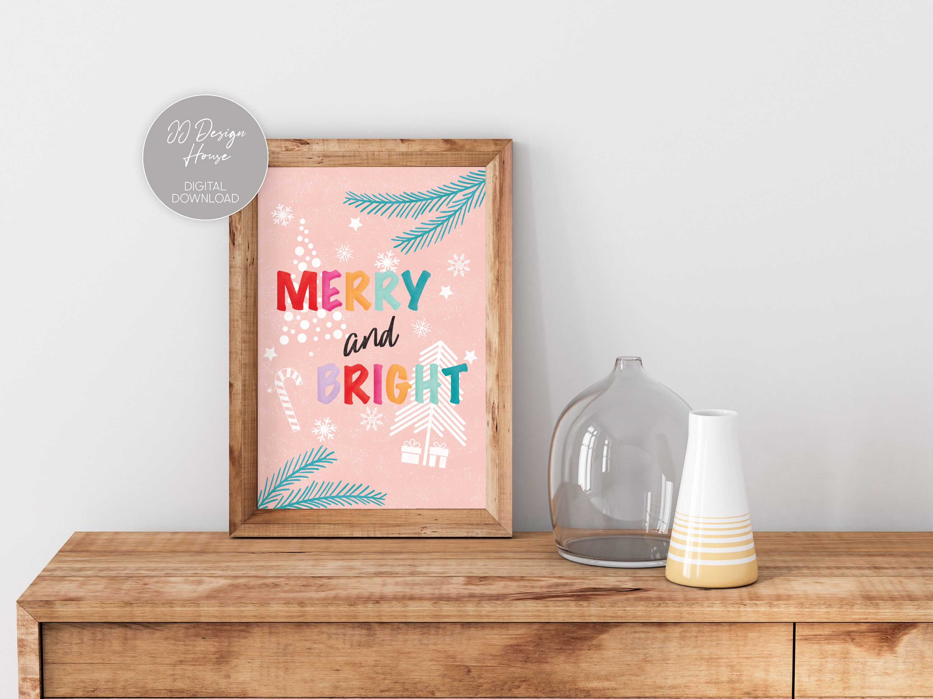 Pink Christmas Decor Boho Christmas Print Pink Holiday - Etsy