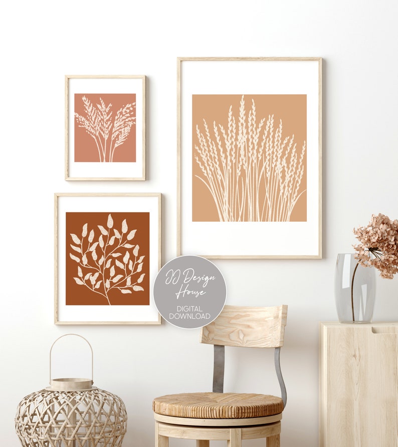Botanical Art Set of 3 Prints Terracotta Gallery Wall Set - Etsy