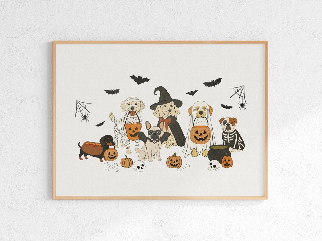 Trick or Treat Dog Art – Halloween Dogs in Costume Print – Cute Pet ...